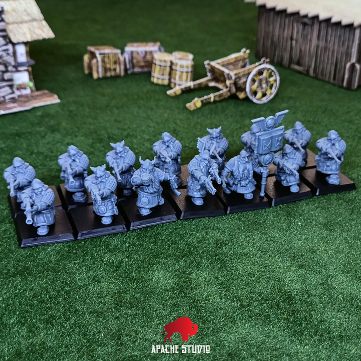 3D Printable Forgeborn Clan: Crossbowmen - Arquebusiers (dwarf unit) by Apache-Studio